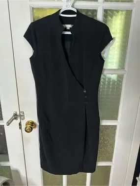 cleo | Dresses | Cleo Black Capsleeve Wrapfront Midi Dress | Poshmark